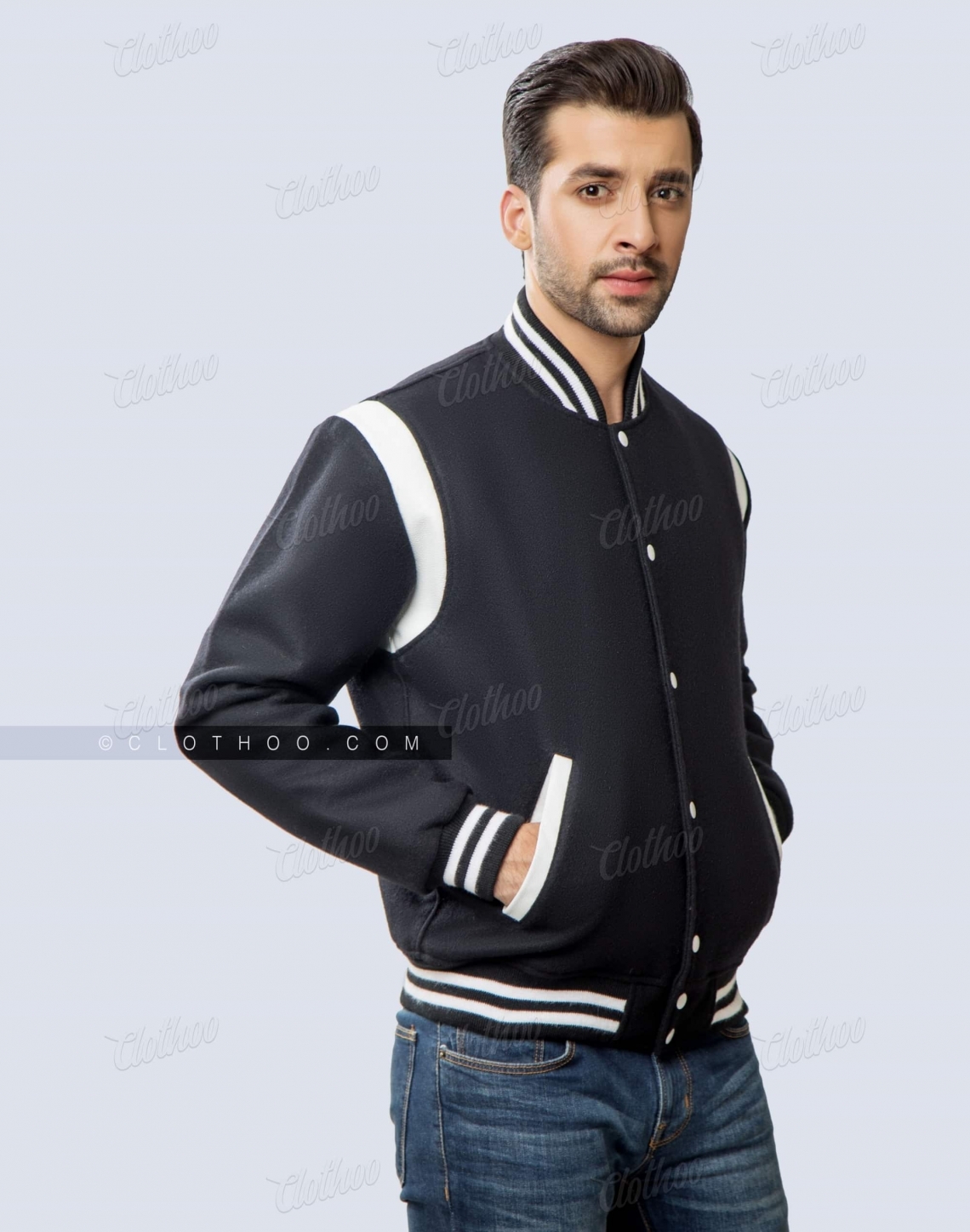 Black Wool Varsity Jacket with White Shoulder Insert – Vintage School ...