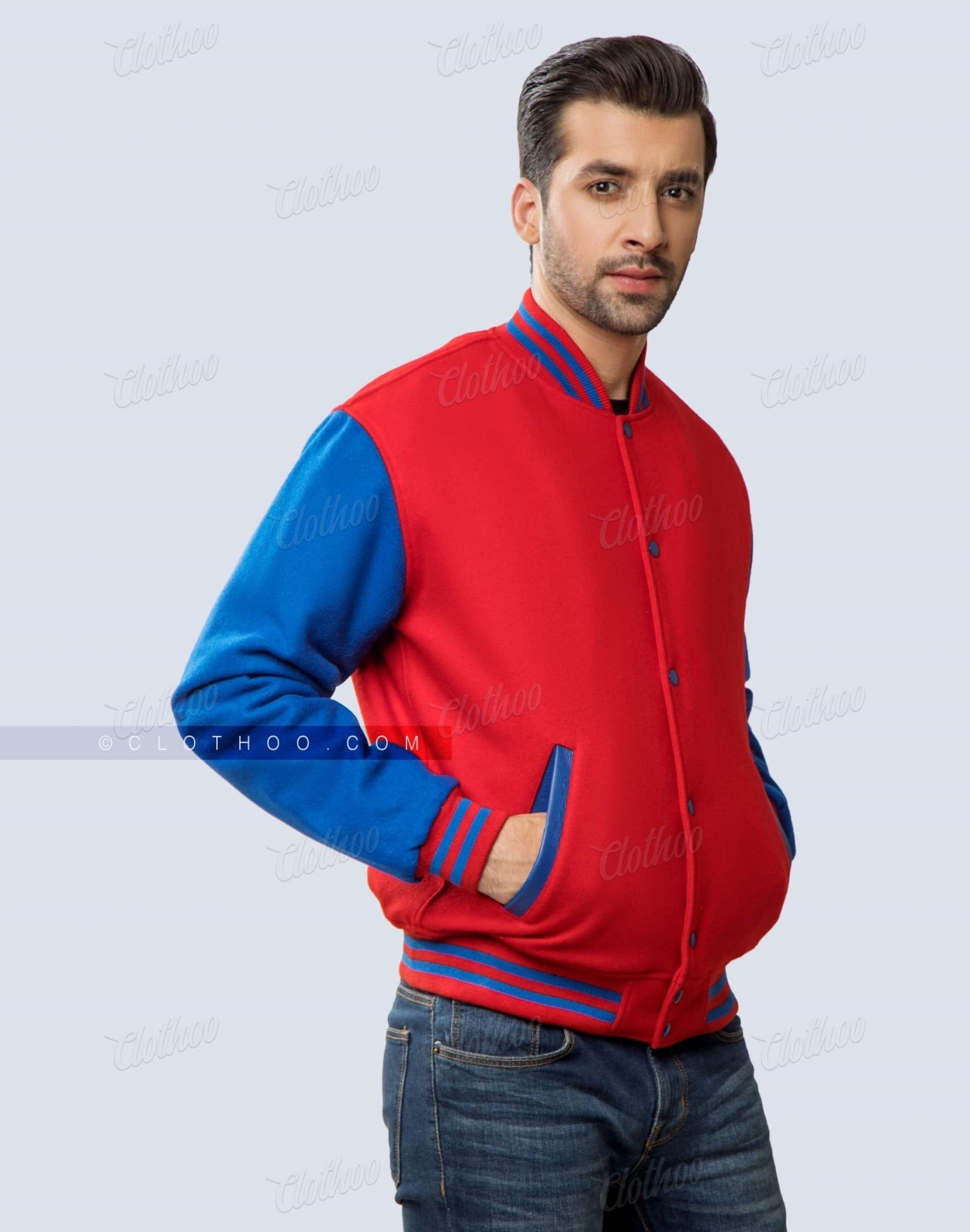 Red & Royal Blue Wool Varsity Jacket – School Colors - Clothoo