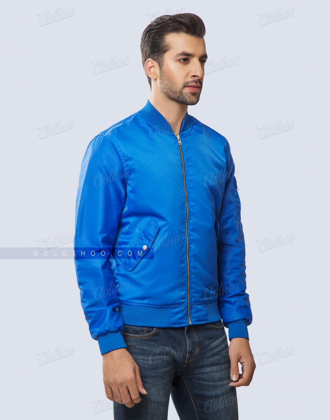 Royal Blue Nylon Bomber Jacket