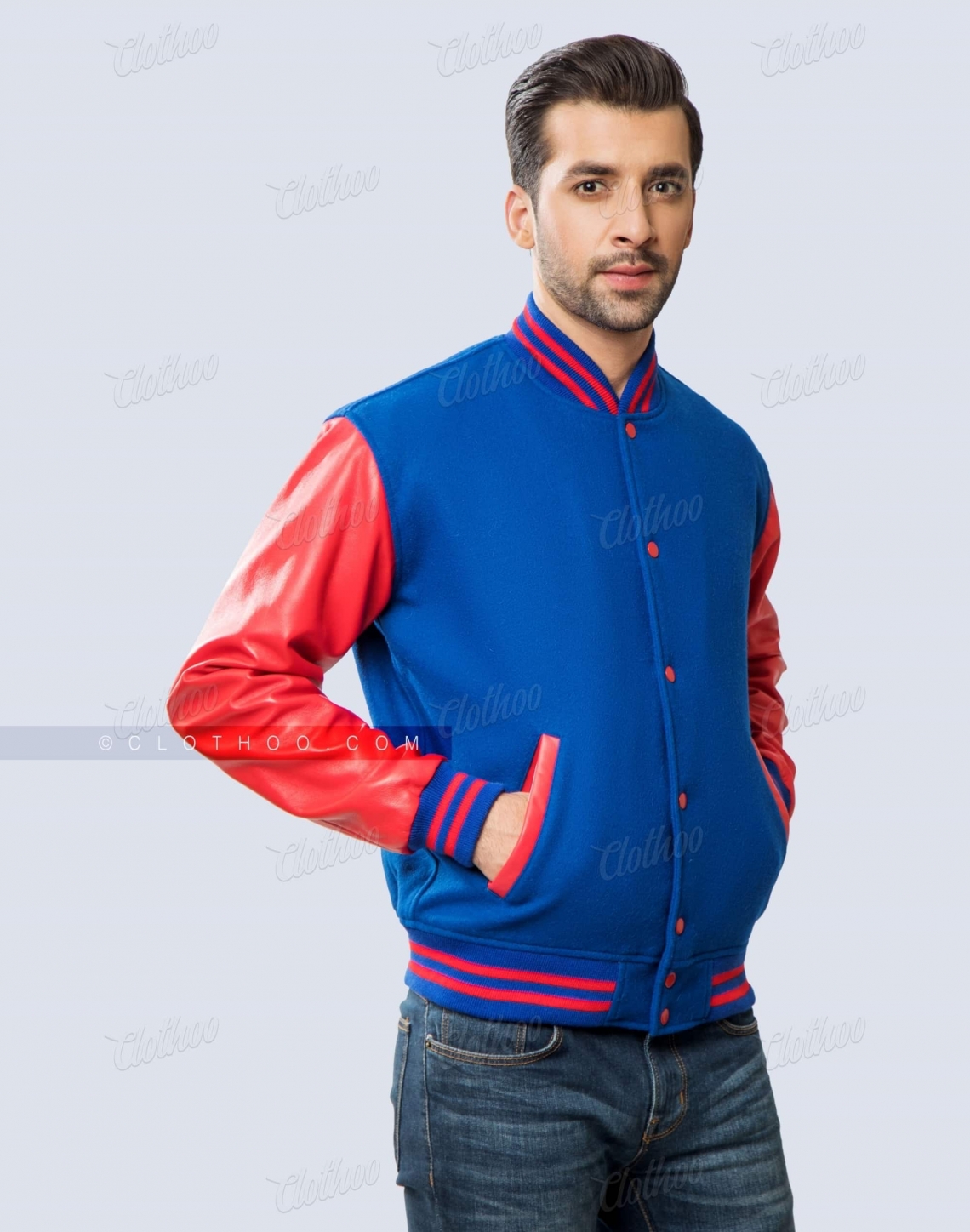 Royal Blue Wool & Red Leather Sleeves Letterman Jacket – Clothoo