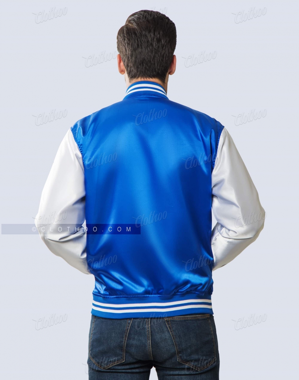 Blue & White Satin Varsity Jacket – College Colors - Clothoo