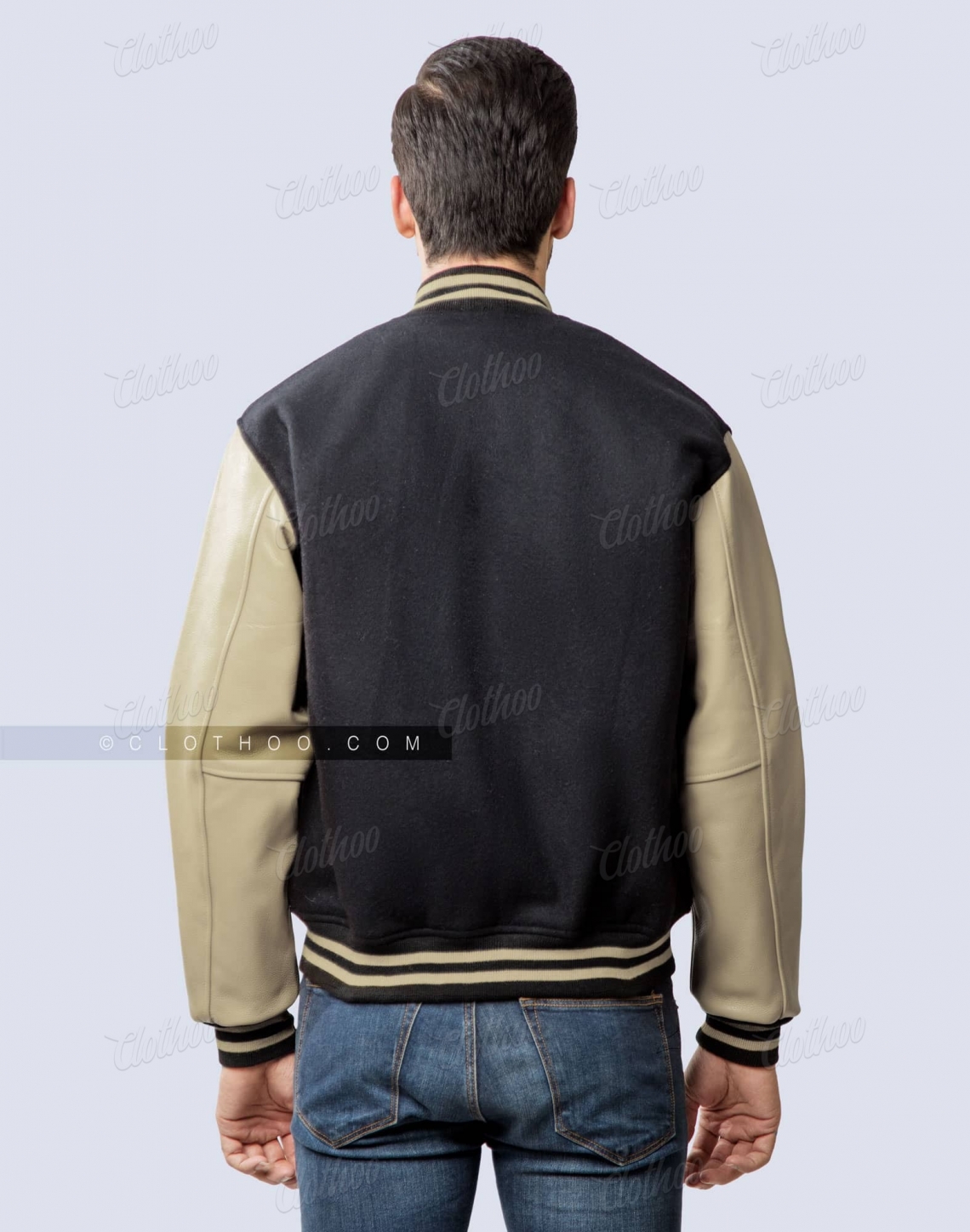 Black Wool & Beige Vegan Leather Varsity Jacket – Fashion Wear - Clothoo
