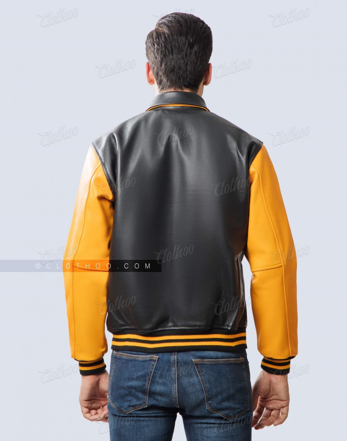 Black & Gold Retro Leather Letterman Jacket with Shirt Collar | Team ...