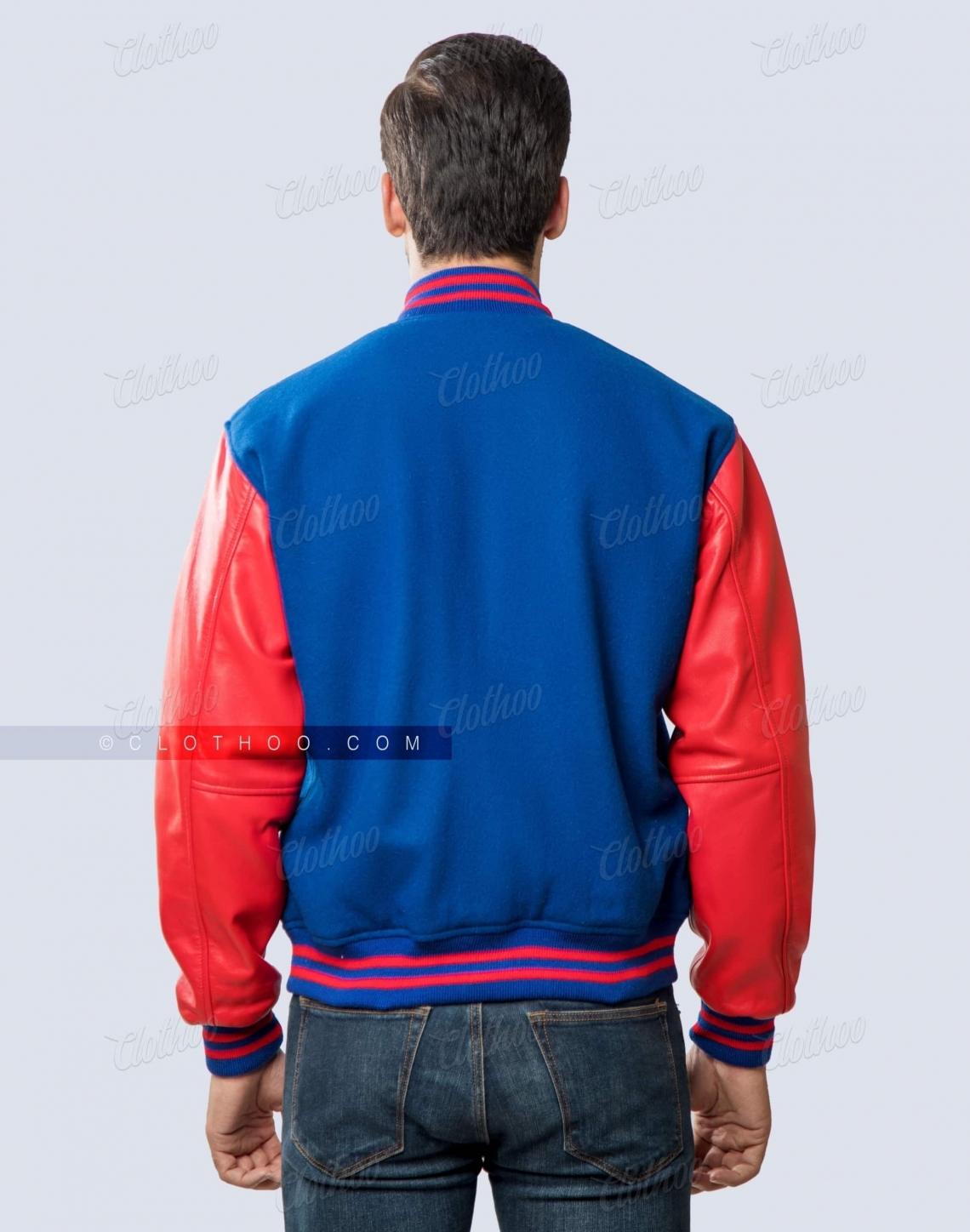 Royal Blue Wool Body Red Sheepskin Leather Sleeves Letterman Jacket