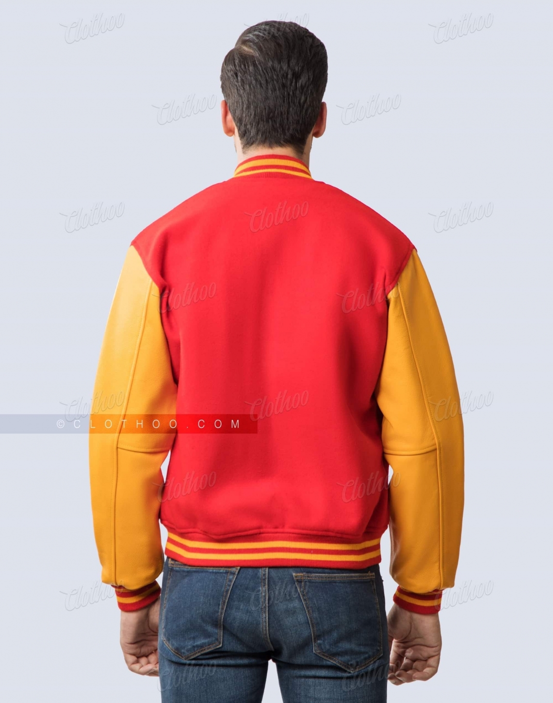 Red Wool & Gold Leather Sleeves Letterman Jacket – Clothoo