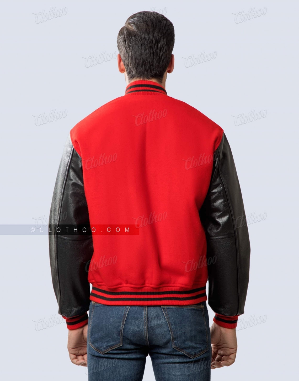 Red Wool & Black Leather Sleeves Varsity Jacket – Clothoo