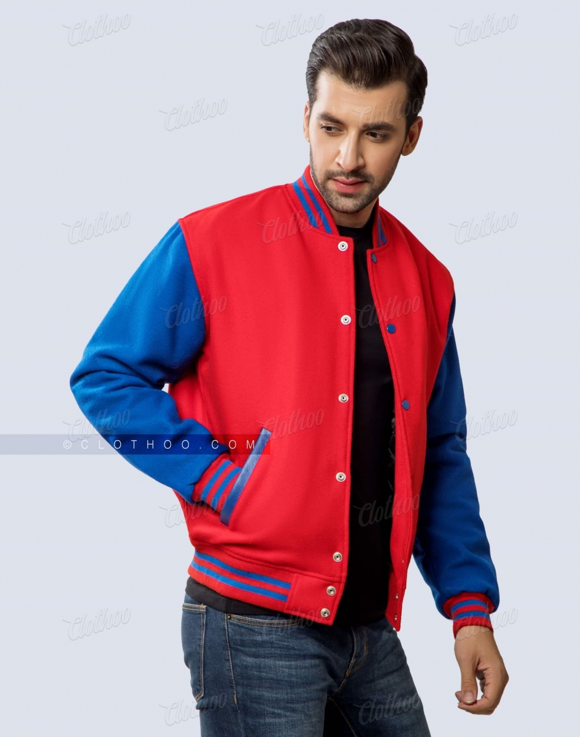 Red & Royal Blue Wool Varsity Jacket – School Colors - Clothoo