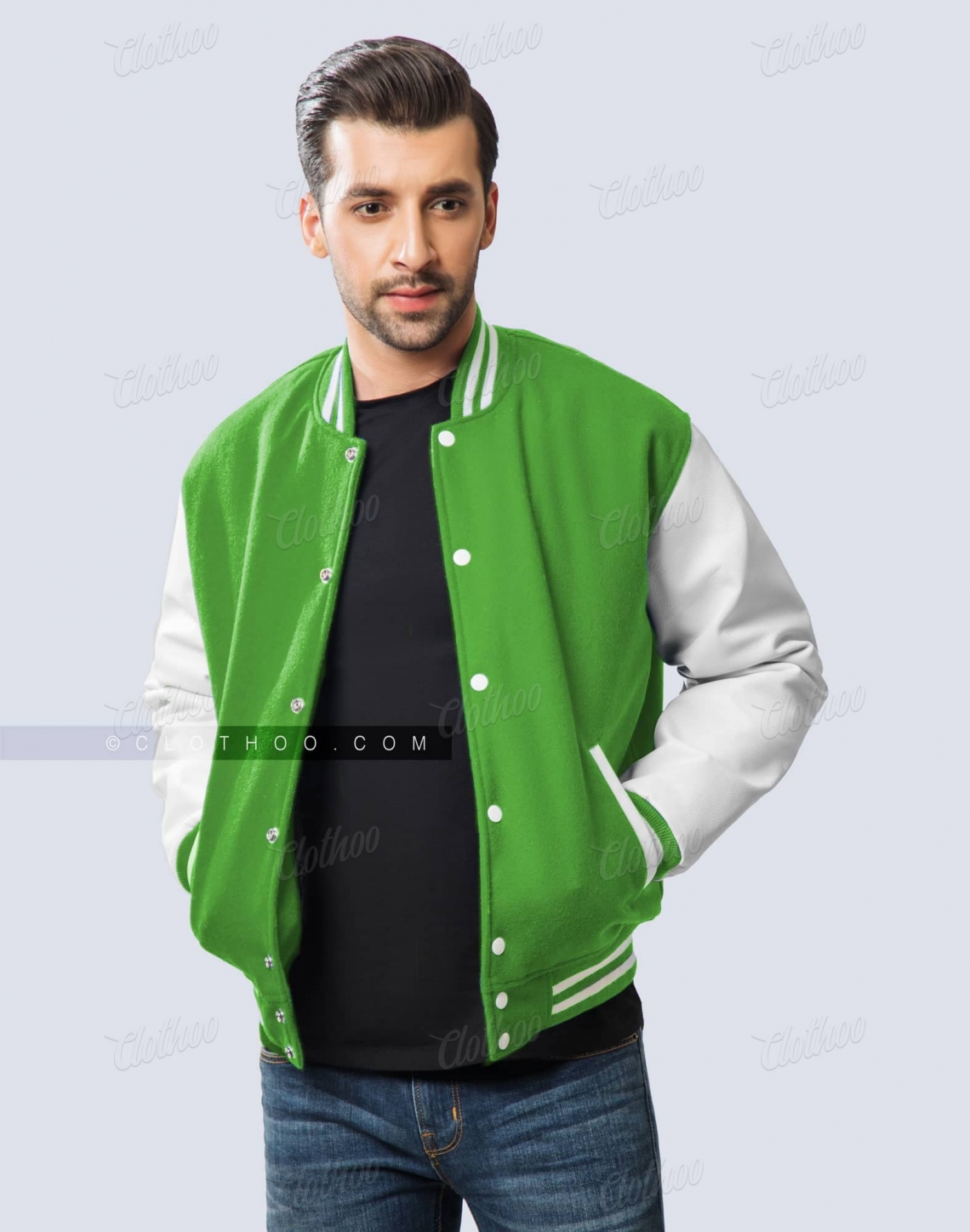 Kelly Green Wool & White Leather Sleeves Varsity Jacket – Clothoo