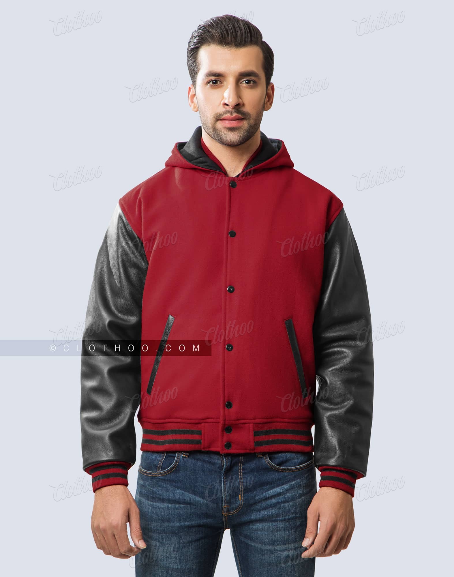 Light Maroon Varsity Jacket with Hood | Clothoo