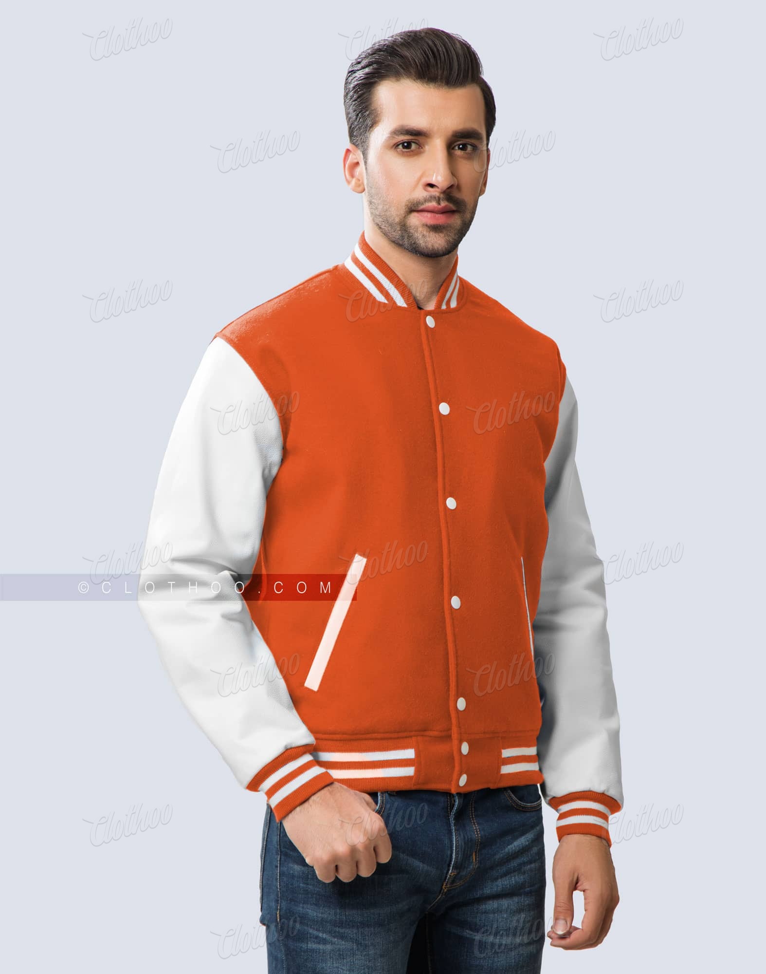 Orange Wool Body White Leather Sleeves Letterman Jacket Clemson