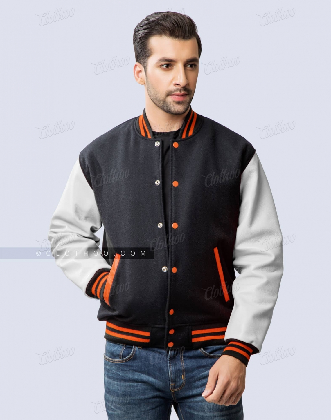 Black Wool & White Faux Leather Varsity Jacket – School Colors - Clothoo