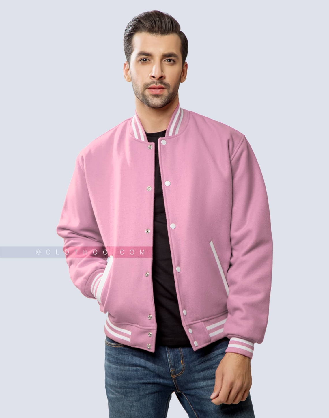 Baby Pink Wool Varsity Jacket – Stylish Fashion - Clothoo