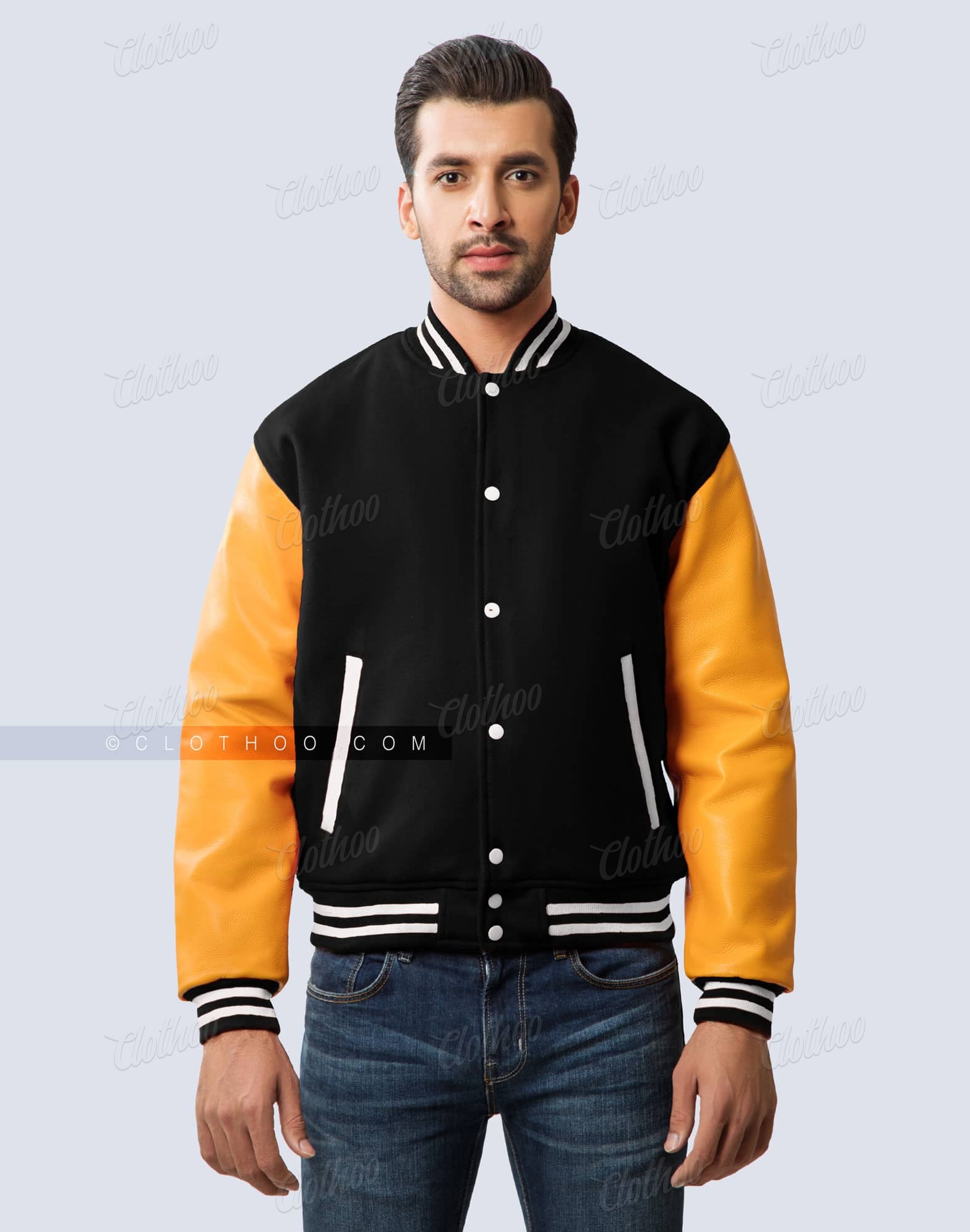 Black Wool Body Athletic Gold Leather Sleeves Letterman Jacket
