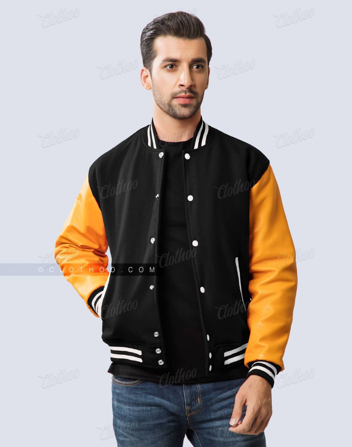 Black Wool Body Athletic Gold Leather Sleeves Letterman Jacket