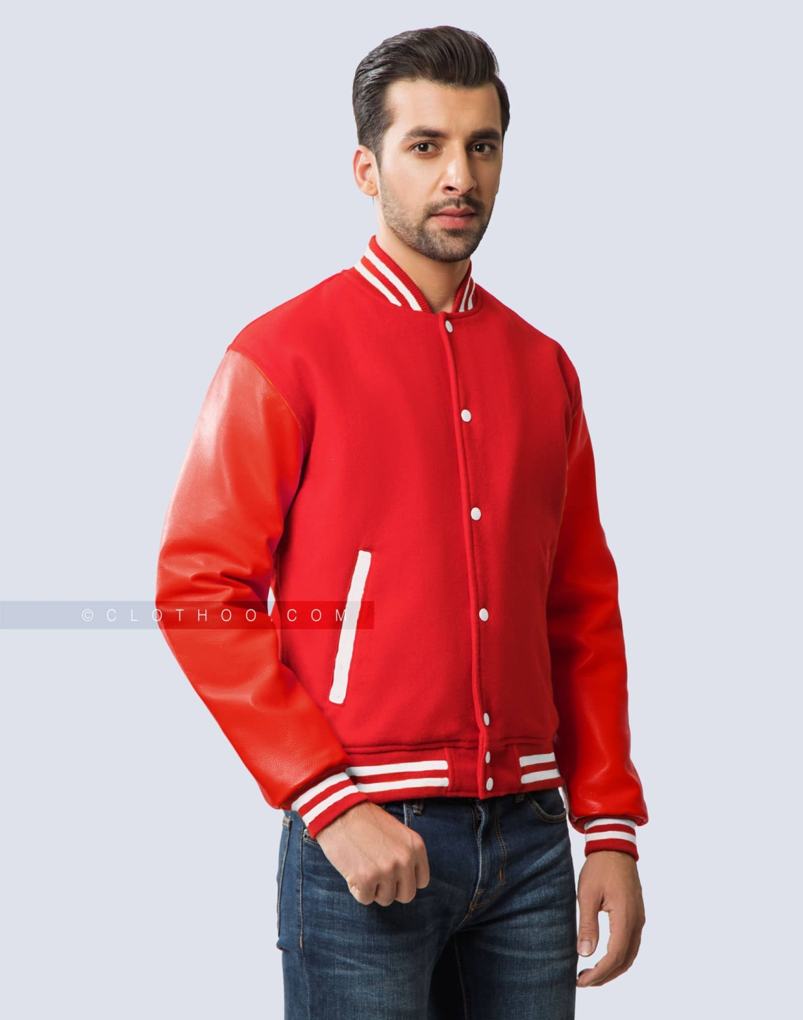 Red Wool & Red Leather Sleeves Letterman Jacket – Clothoo