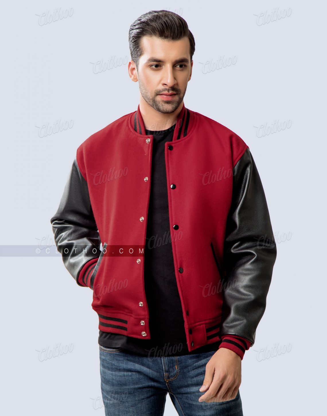 Light Maroon Wool & Black Faux Leather Letterman Jacket – Team Colors ...