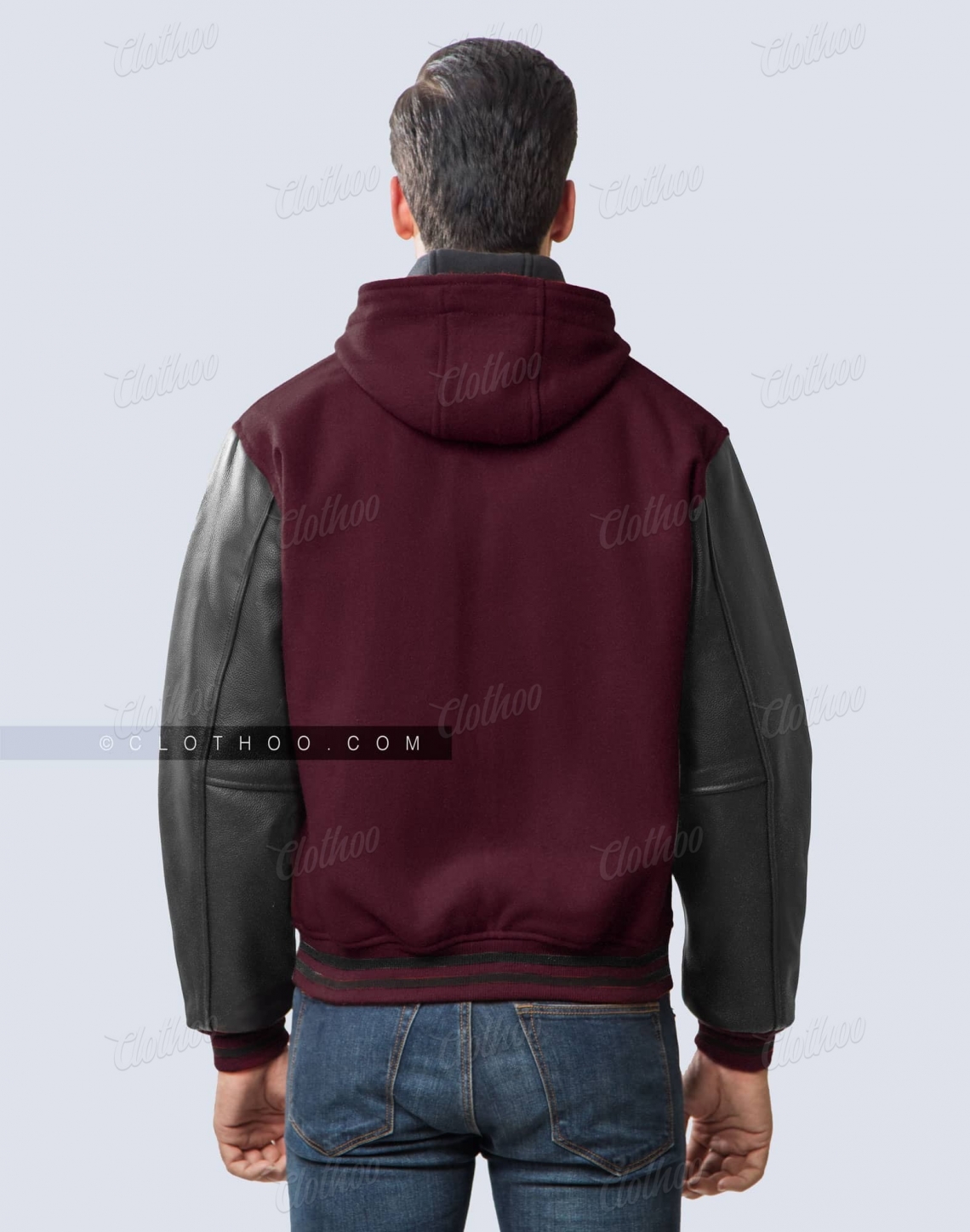 Dark Maroon Hoodie Letterman Jacket | Clothoo