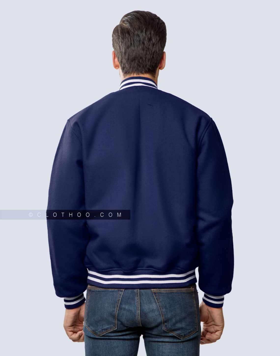 Navy Wool Varsity Jacket – American College Look - Clothoo