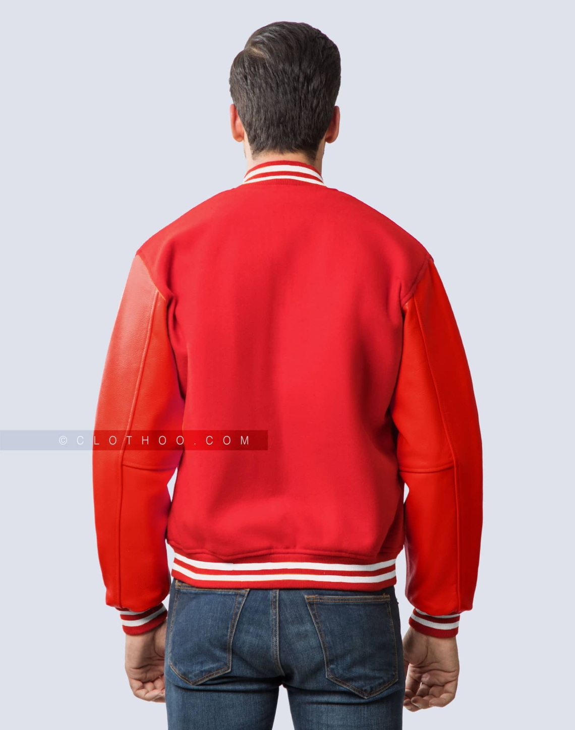 Red Wool & Red Leather Sleeves Letterman Jacket – Clothoo
