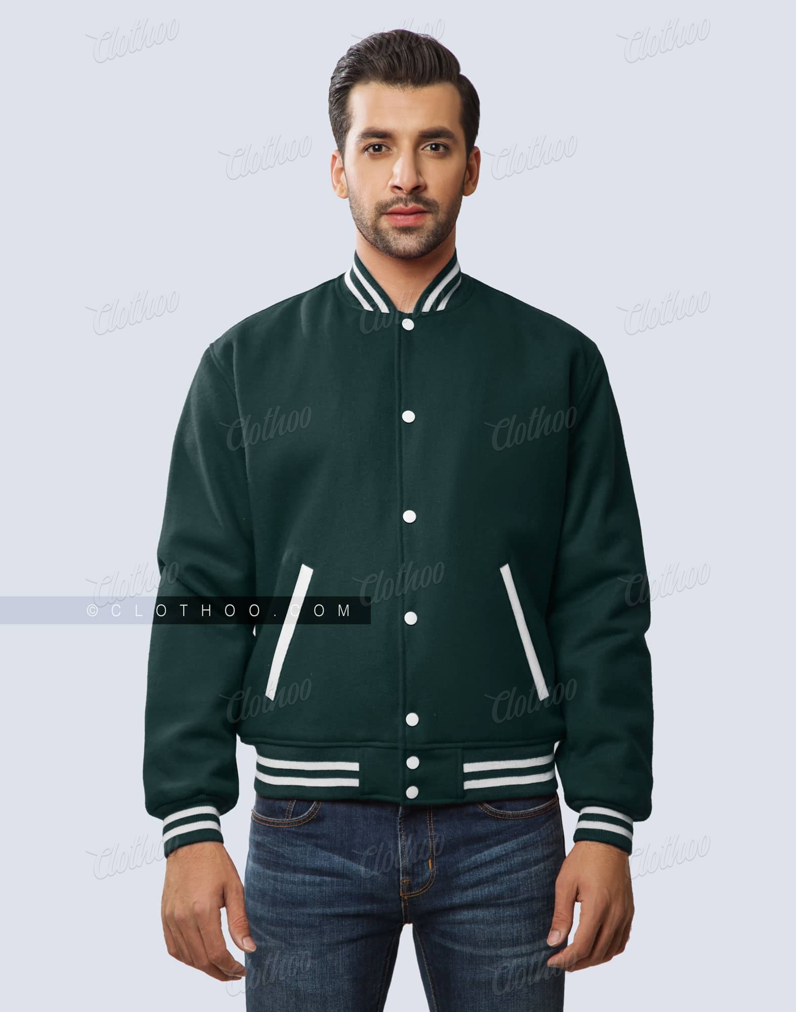 Forest Green Wool Letterman Jacket | Clothoo